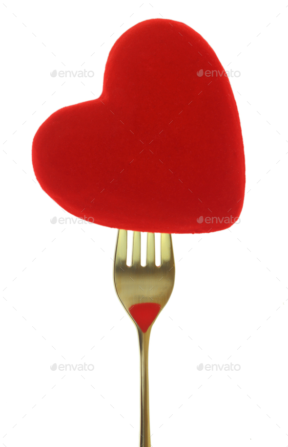 Red heart on fork isolated on white background Stock Photo by rawf8
