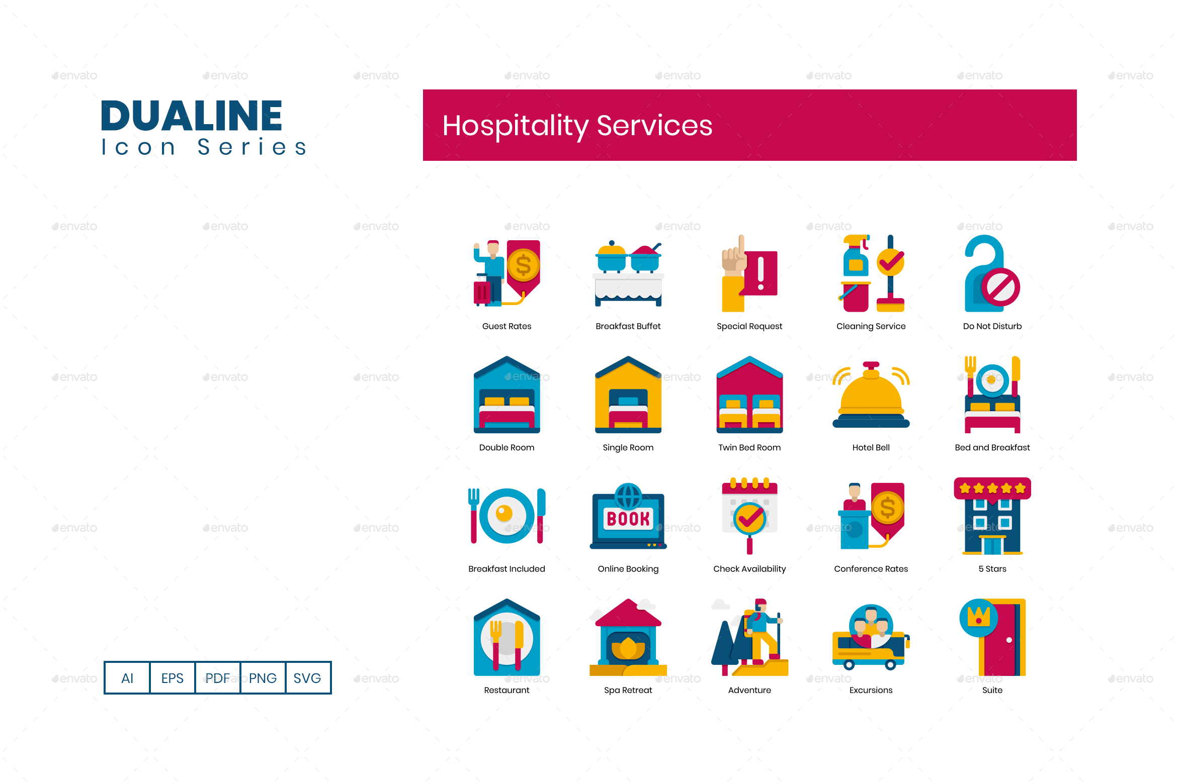 80 Hospitality Services Icons | Dualine Flat Series, Icons | GraphicRiver