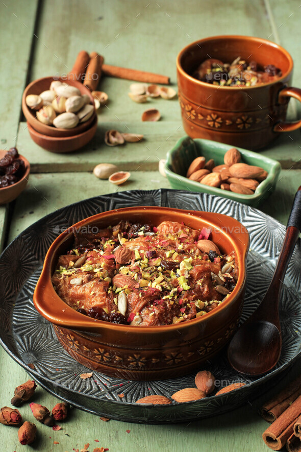 Traditional Egyptian Sweet Pastry Dessert Bread Pudding Om Ali or Umm ...