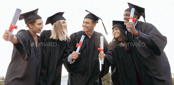 Education, university and students in celebration for graduation ...