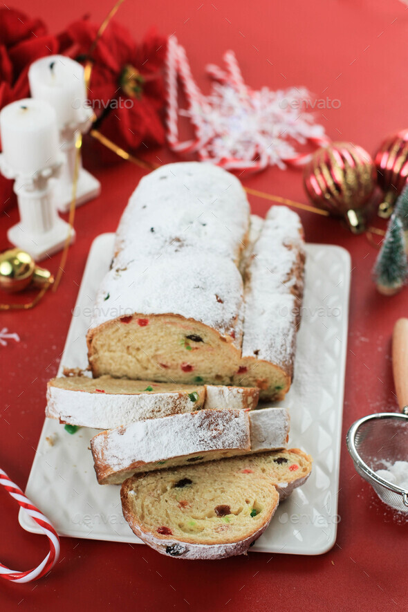 Christmas Stollen on Rustic Background. Traditional Christmas Festive ...