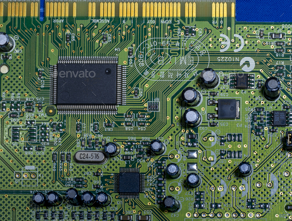 capacitors and chip installed on the electronic circuit board Stock ...