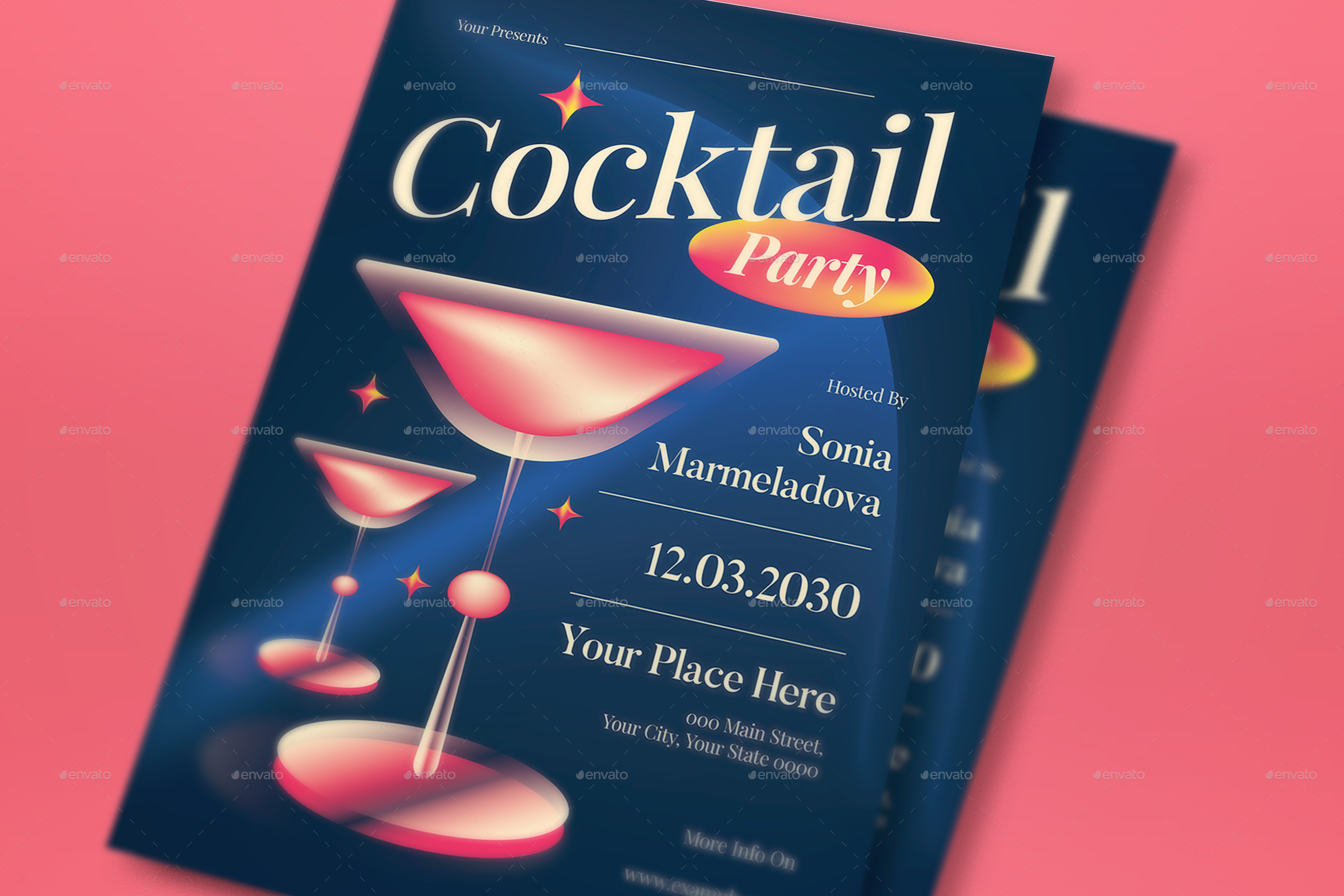 Blue Gradient Cocktail Party Flyer Set, Print Templates | GraphicRiver