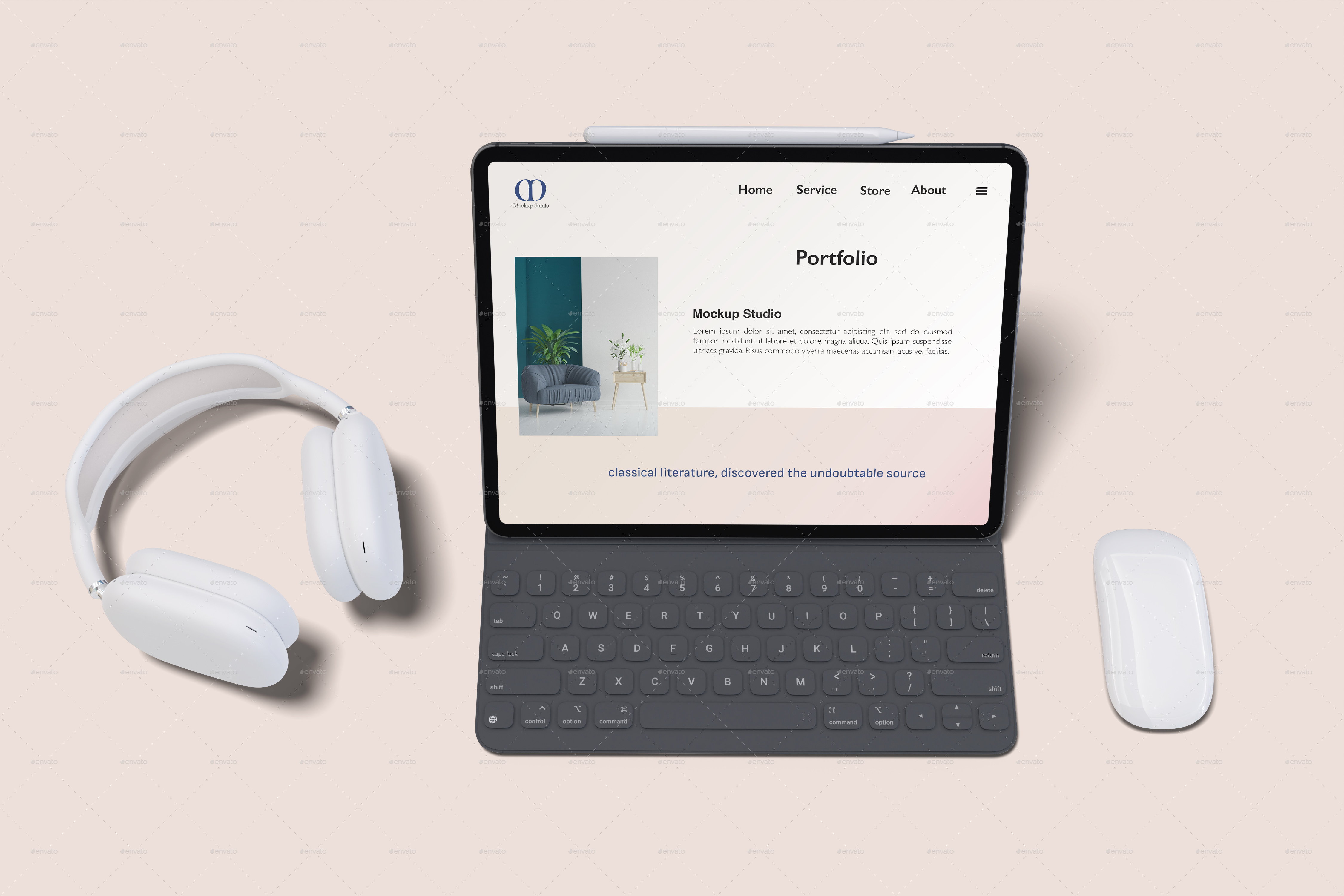 Tablet screen with Keyboard Mockup by rahmatmoscae | GraphicRiver