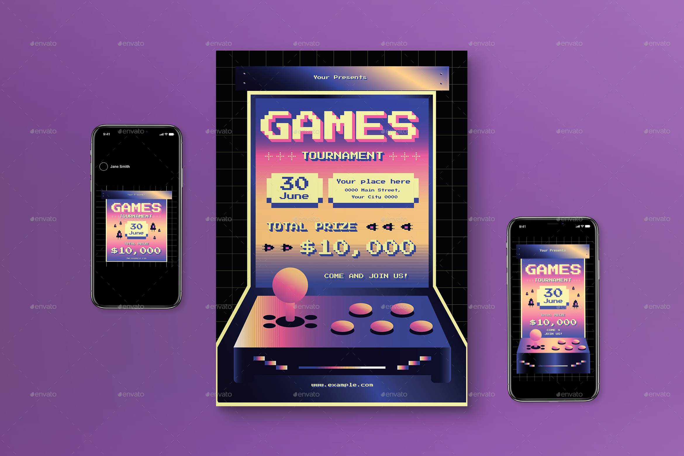 Pink Gradient Video Game Tournament Flyer Set, Print Templates ...