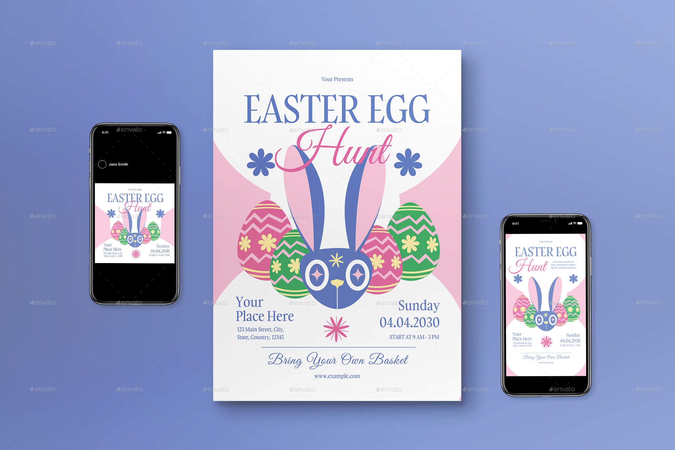 Pink Flat Design Easter Egg Hunt Flyer Set, Print Templates | GraphicRiver