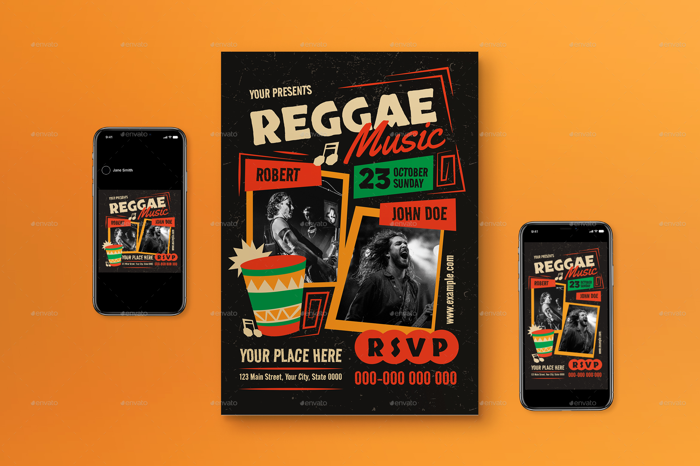 Brown Reggae Music Flyer Set, Print Templates | GraphicRiver