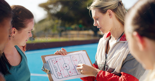 Planning, team and coach with a strategy for hockey, training plan and ...