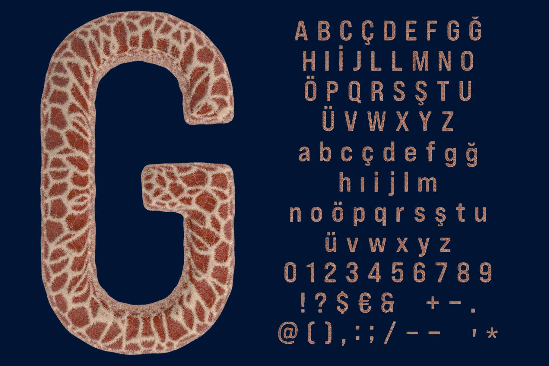 Giraffe Fur Animal Alphabet 3D Lettering Set with Color Bitmap Font, Fonts