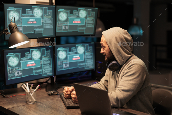 Angry mad hacker punching keyboard after failing to hack Stock Photo by ...