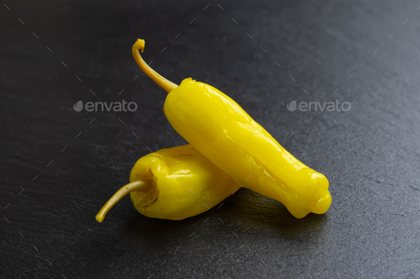 Pickled Yellow Greek Pepper, Pepperoncini Or Friggitelli On Black Slate ...