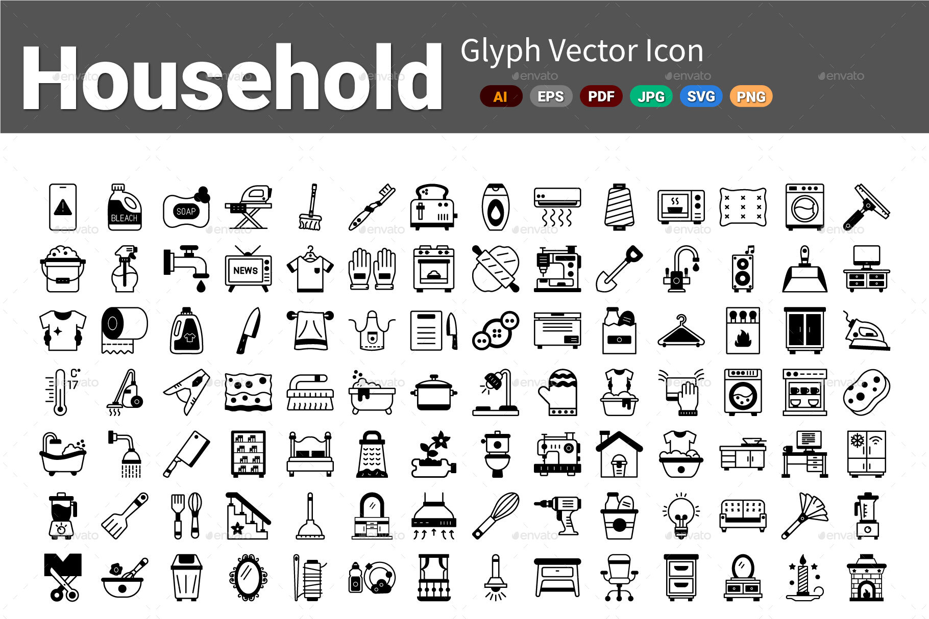 Household Icons Pack | AI | SVG | EPS, Icons | GraphicRiver