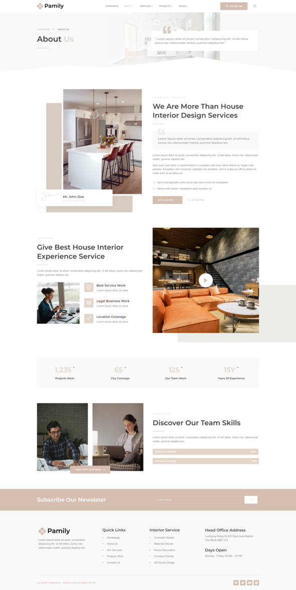 Pamily - House Interior Design Elementor Template Kit by wirastudio