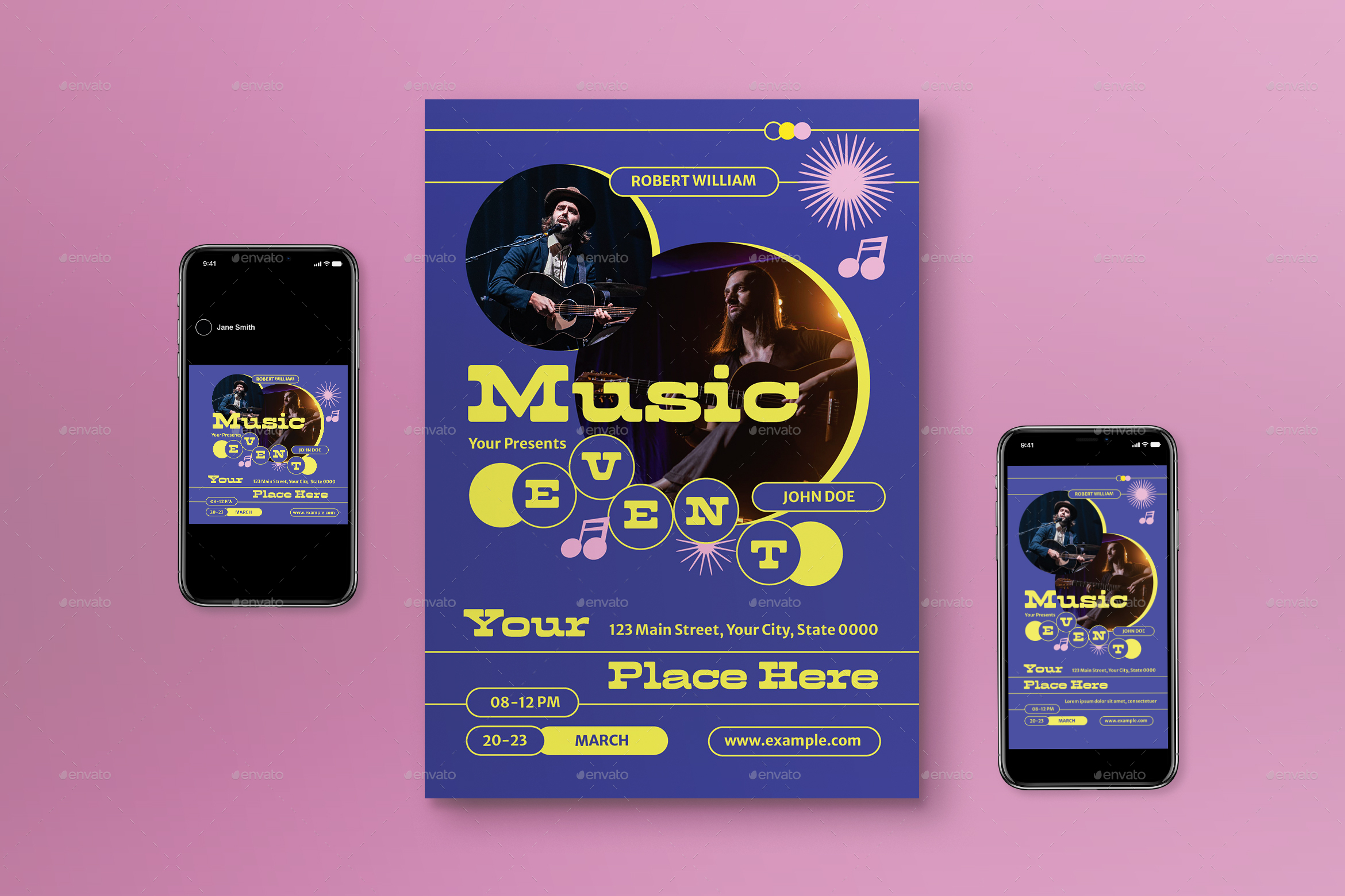 Purple Music Event Flyer Set, Print Templates | GraphicRiver