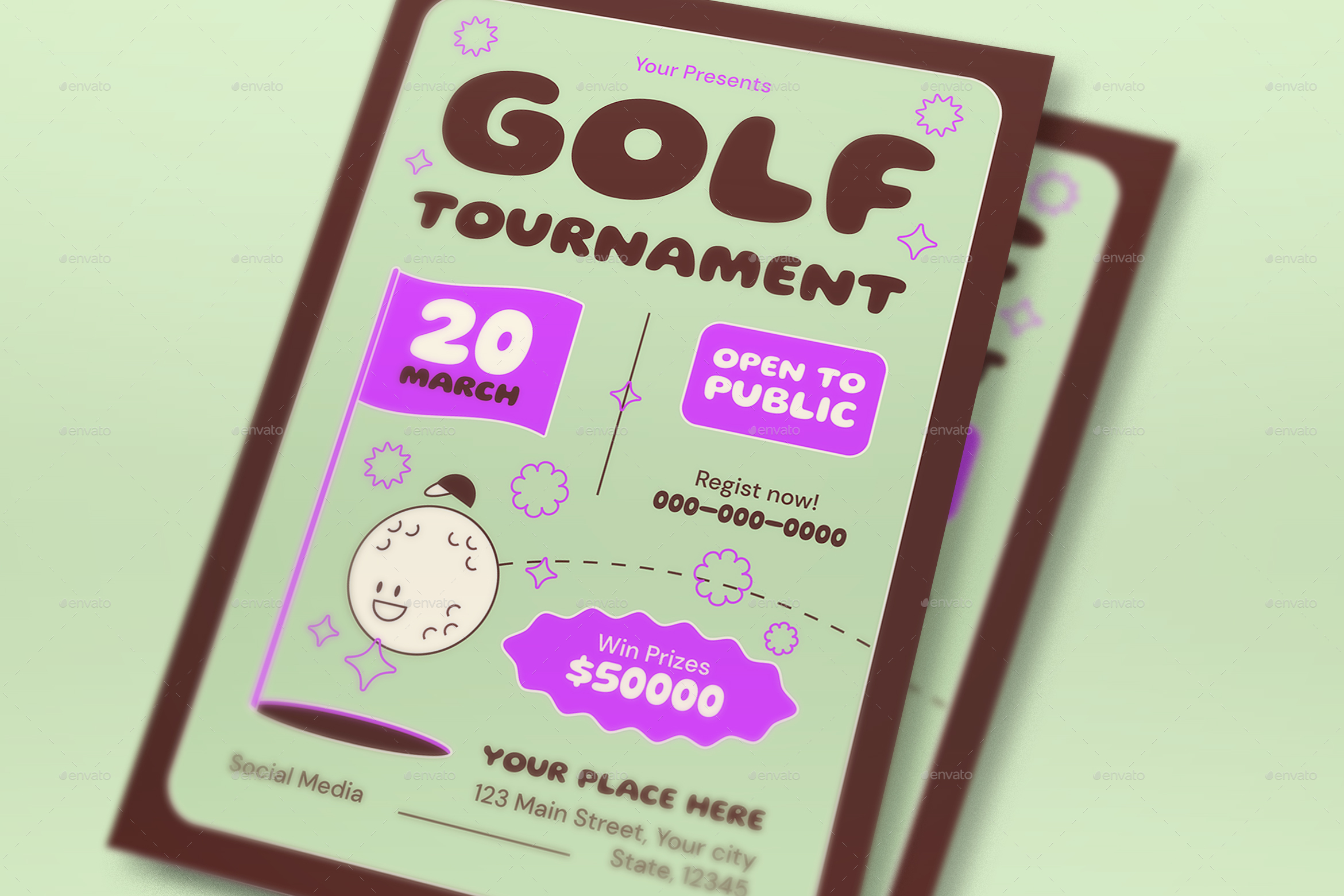 Brown Retro Golf Tournament Flyer Set, Print Templates | GraphicRiver