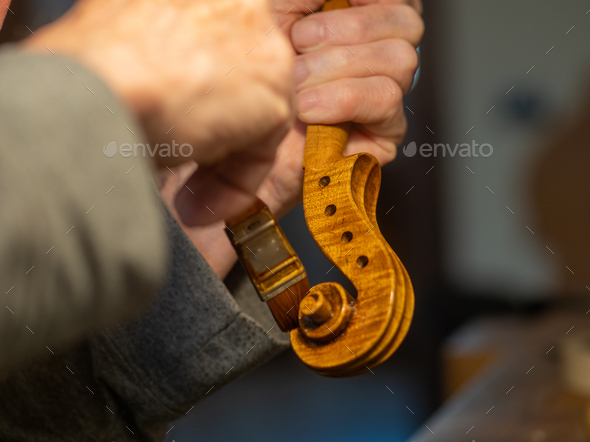 senior experienced luthier varnishing classic italian handmade violin ...