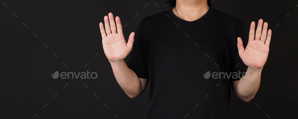 The double wave hand sign on black background. Stock Photo by puibunny
