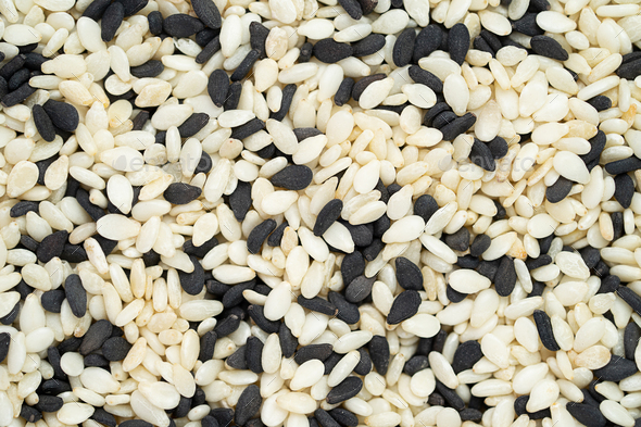 Mixed texture of black and white sesame seeds. Directly above Stock ...