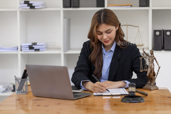 female business woman lawyers working at the law firms. Judge gavel ...