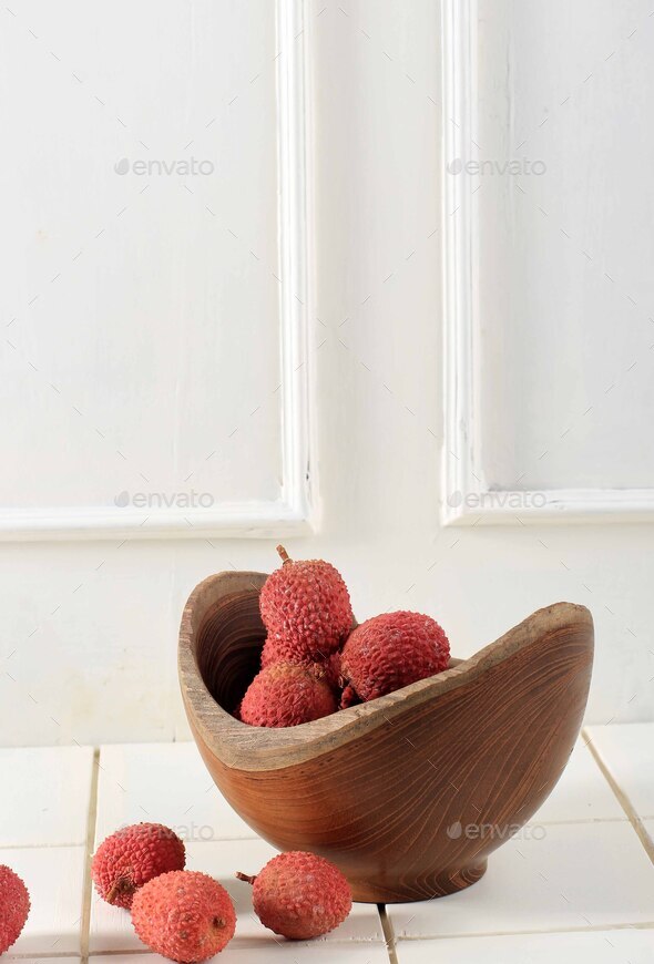 Litchi, Lichee, Lychee, or Lichi, Fresh Lychess Fruit on Wooden Bowl ...