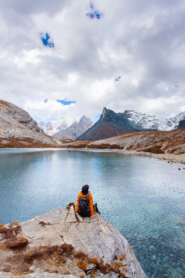Five Colors Lake at Doacheng Yading National park, Sichuan, China. Last ...