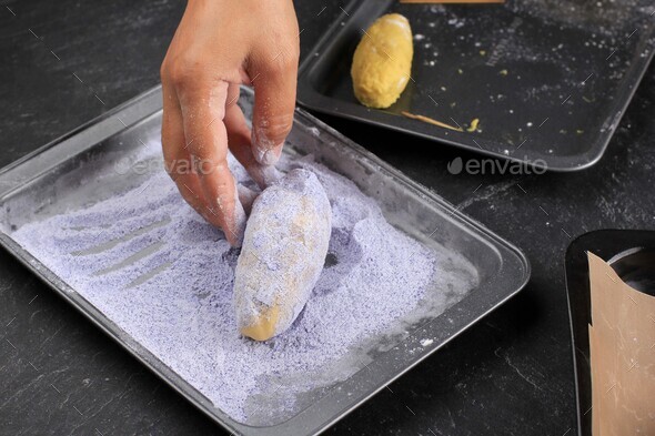 Coating Korean Sweet Potato Mochi Bread, Made from Purple Yam (Goguma ...