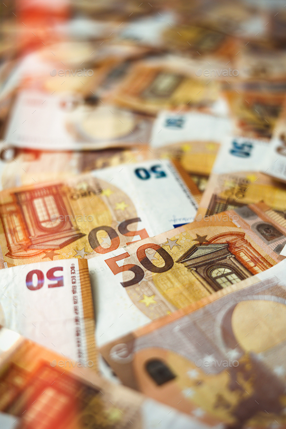 50 Euro money currency banknotes background with lighting. European ...