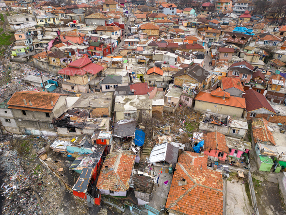 Gypsy slum district of Maksuda in Varna Bulgaria, aerial view Stock ...