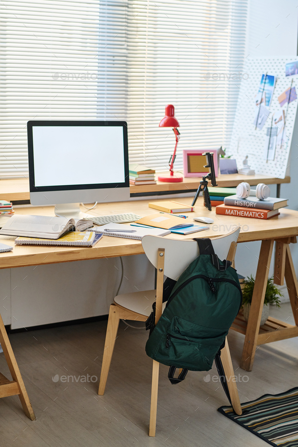 Workplace with computer in teen room Stock Photo by AnnaStills | PhotoDune