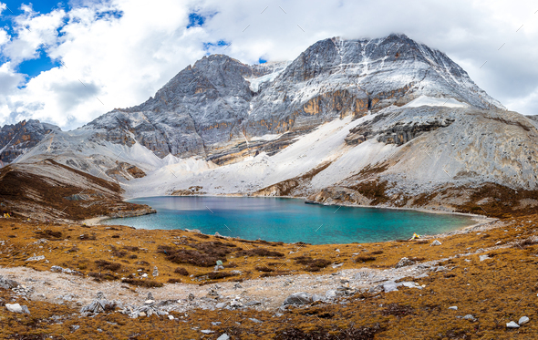 Five Colors Lake at Doacheng Yading National park, Sichuan, China. Last ...