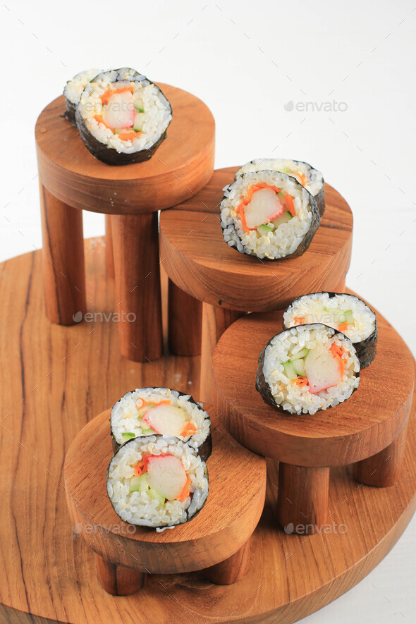 Homemade Korean Rice Roll or Kimbap with Vegetbale and Crabstick Stock ...