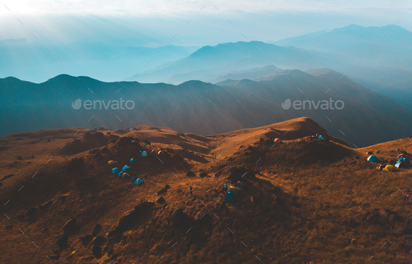 Top View Mulayit Taung golden light of the morning sun and the mist ...