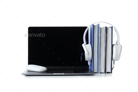 Concept of books vs technology, isolated on white background Stock ...