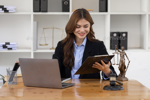 female business woman lawyers working at the law firms. Judge gavel ...
