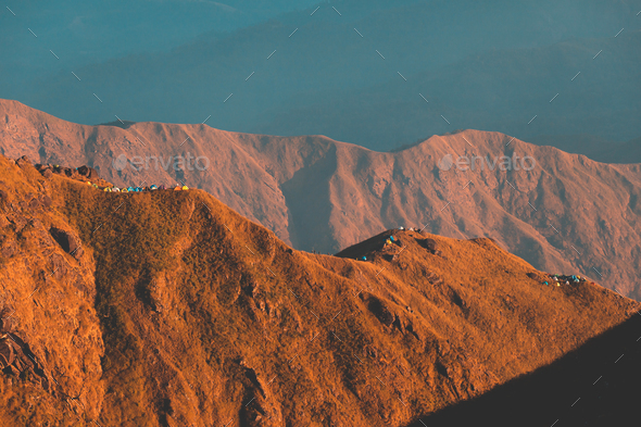 Top View Mulayit Taung golden light of the morning sun and the mist ...