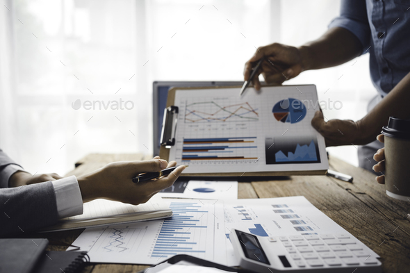 Business team meeting and presenting business results discussion and ...