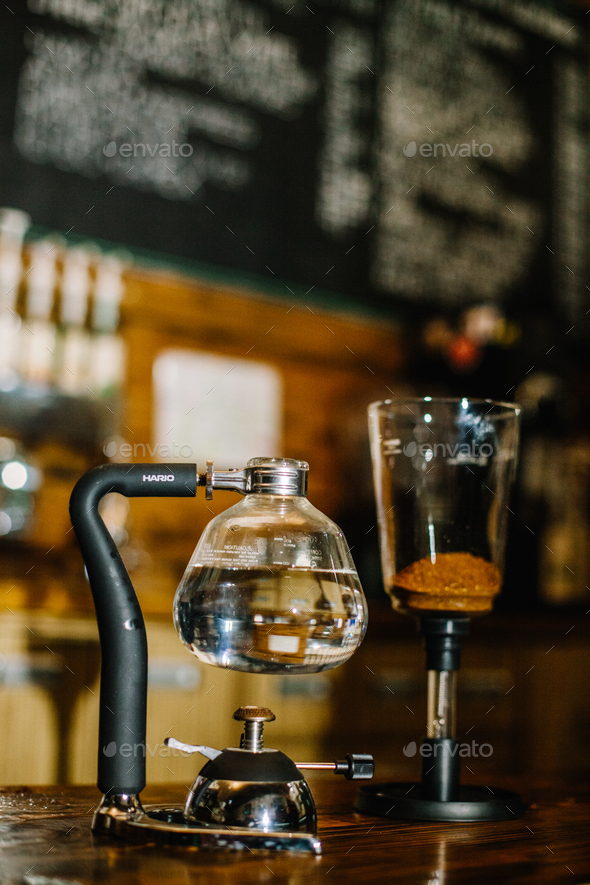 Siphon vacuum coffee maker on cafe bar Stock Photo by fentonroma ...