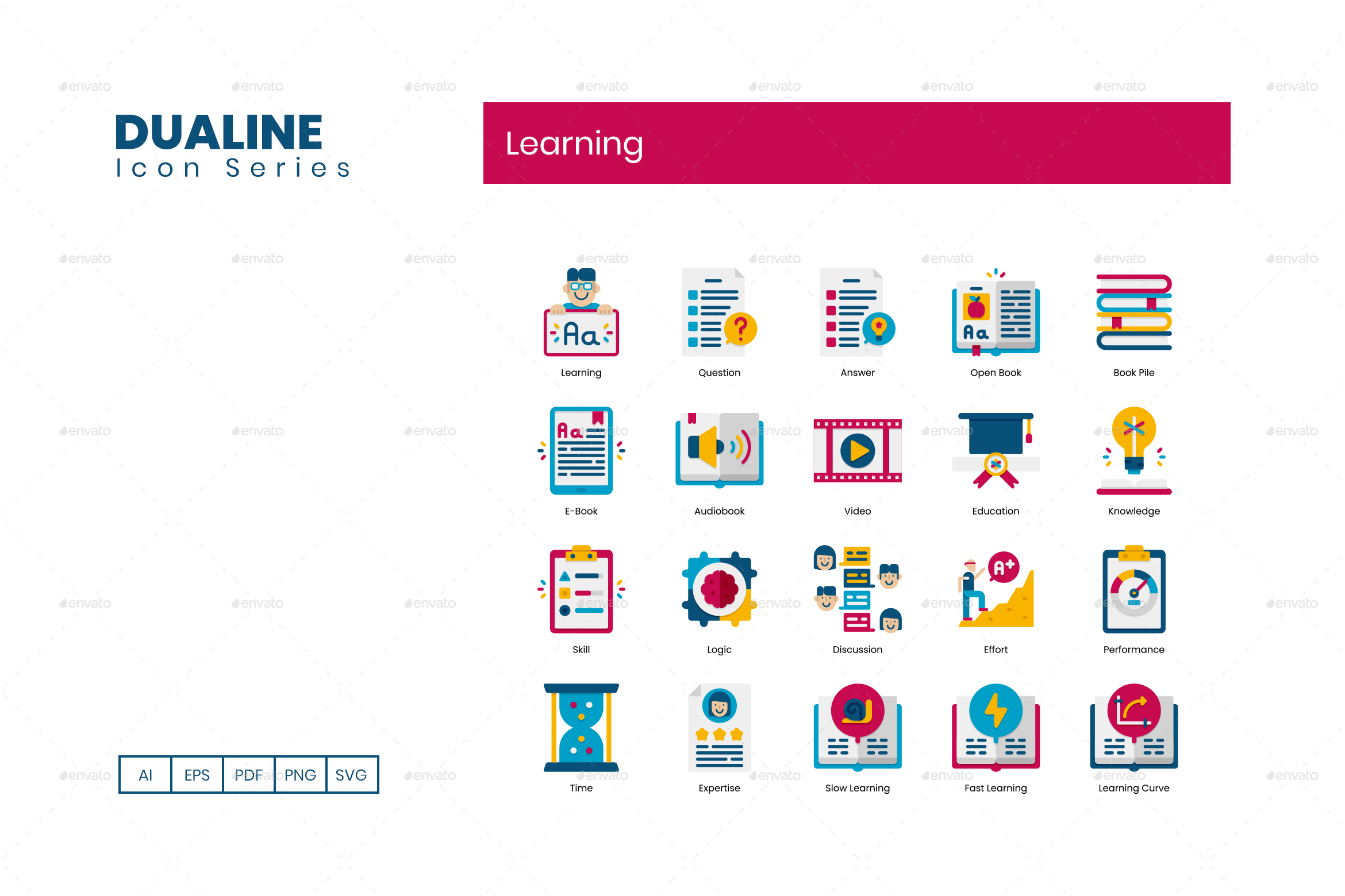 70 Learning Icons | Dualine Flat Series, Icons | GraphicRiver