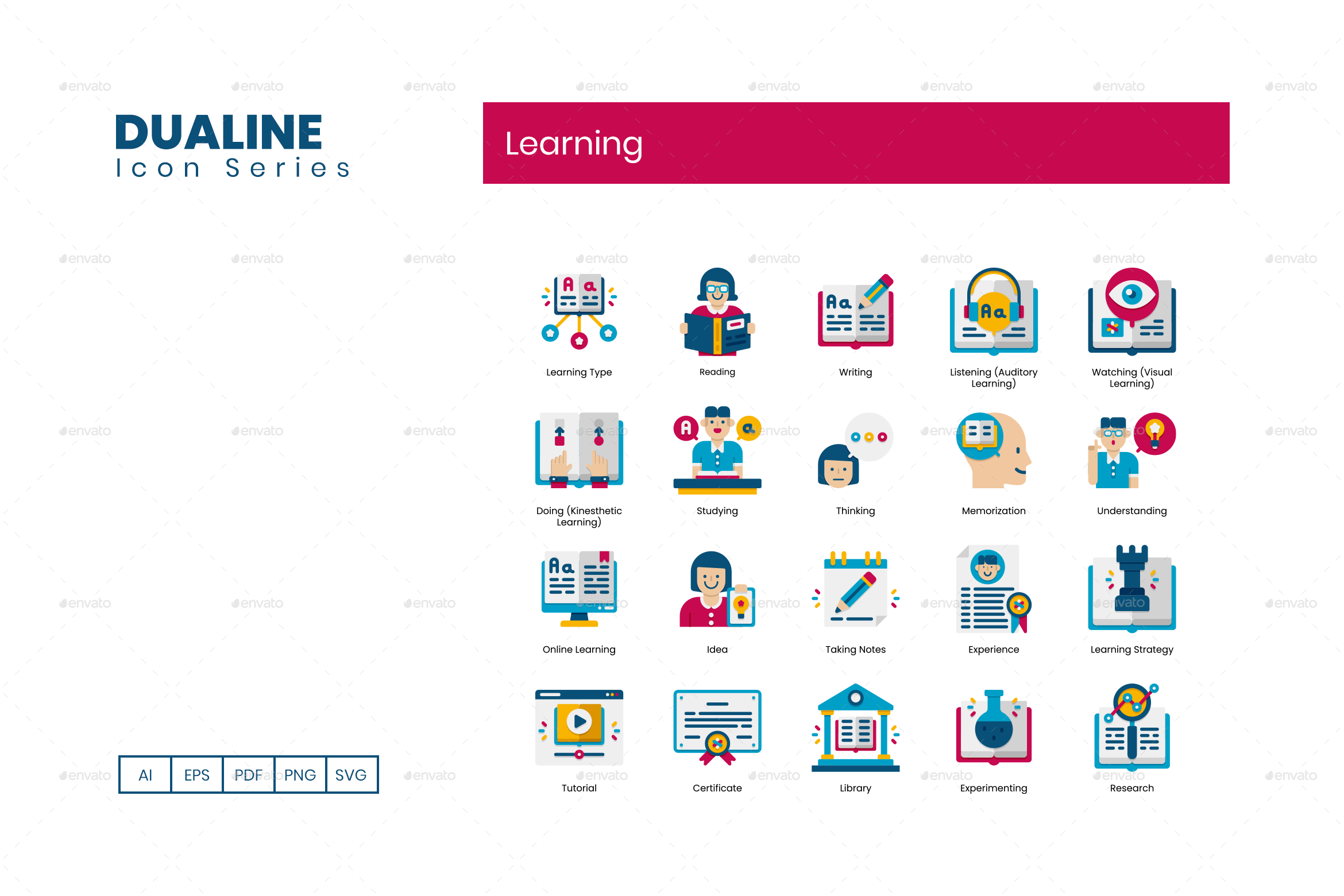 70 Learning Icons | Dualine Flat Series, Icons | GraphicRiver