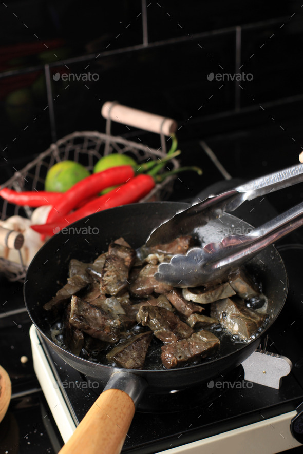 Kitchen Situation Cooking Process Making Saute Spicy Beef Lung Stock ...