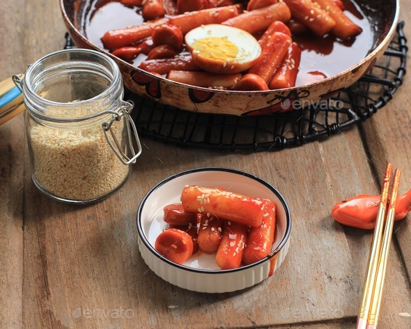 Topokki or Tteokbokki is Stir-fried Rice Cake with Vegetables and Fish ...