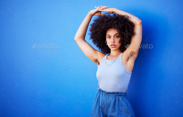 Body positivity, empowerment and portrait of a woman with hair isolated ...
