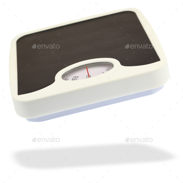 Bathroom scale jumping in the air, on white with shadow Stock Photo by ...