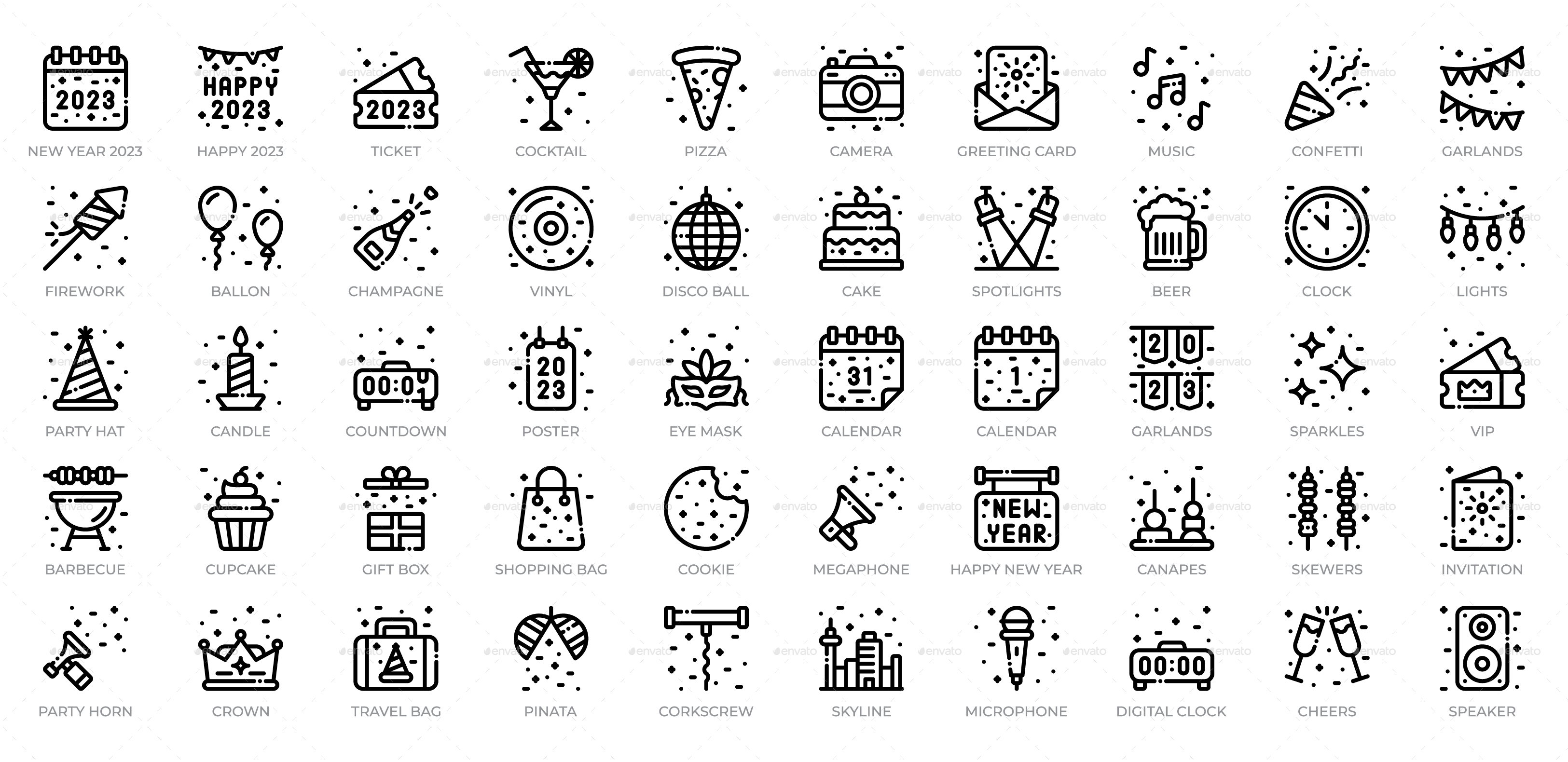 New Year 2023 Icons Pack, Icons | GraphicRiver