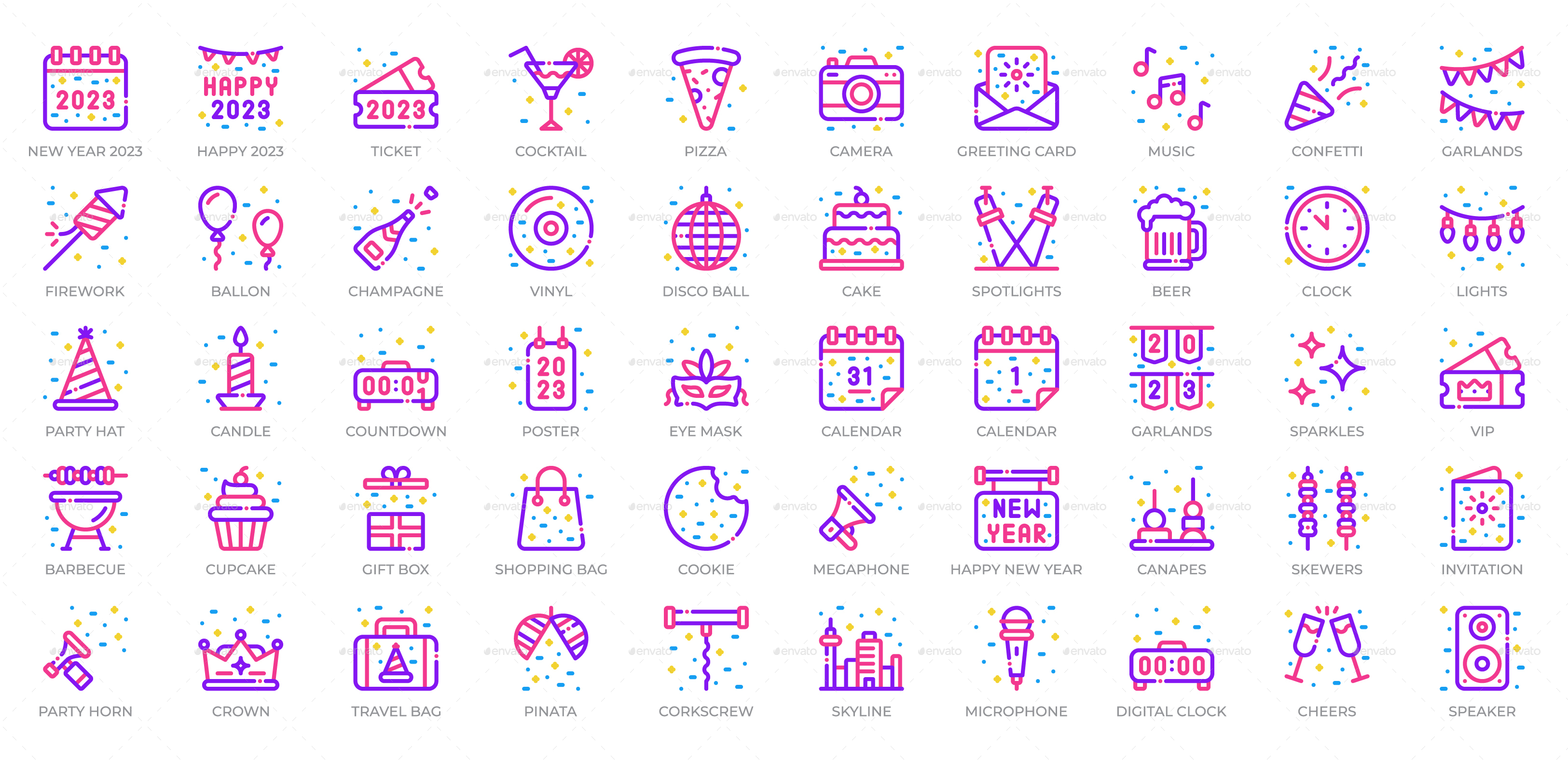 New Year 2023 Icons Pack, Icons | GraphicRiver