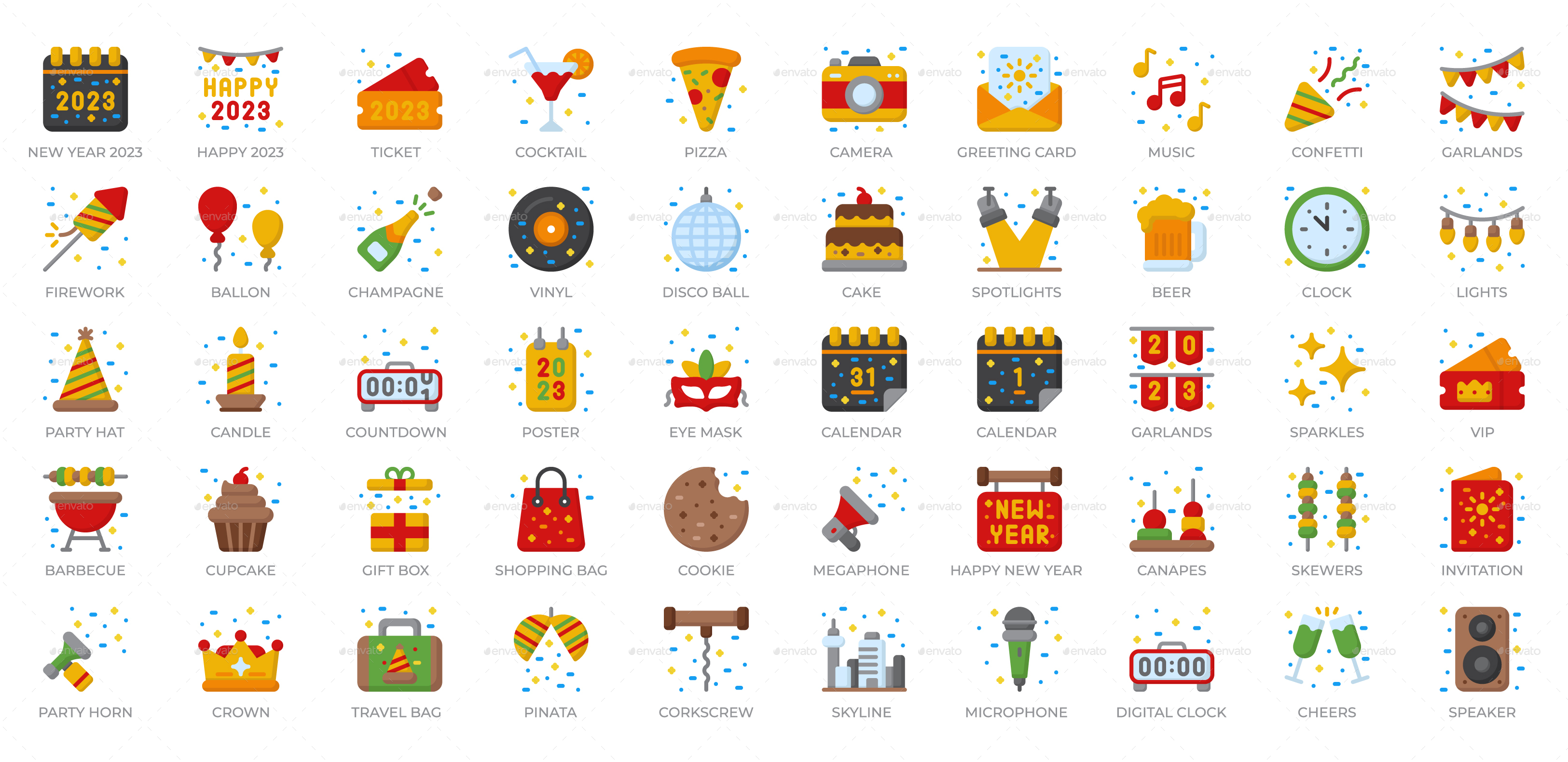 New Year 2023 Icons Pack, Icons | GraphicRiver