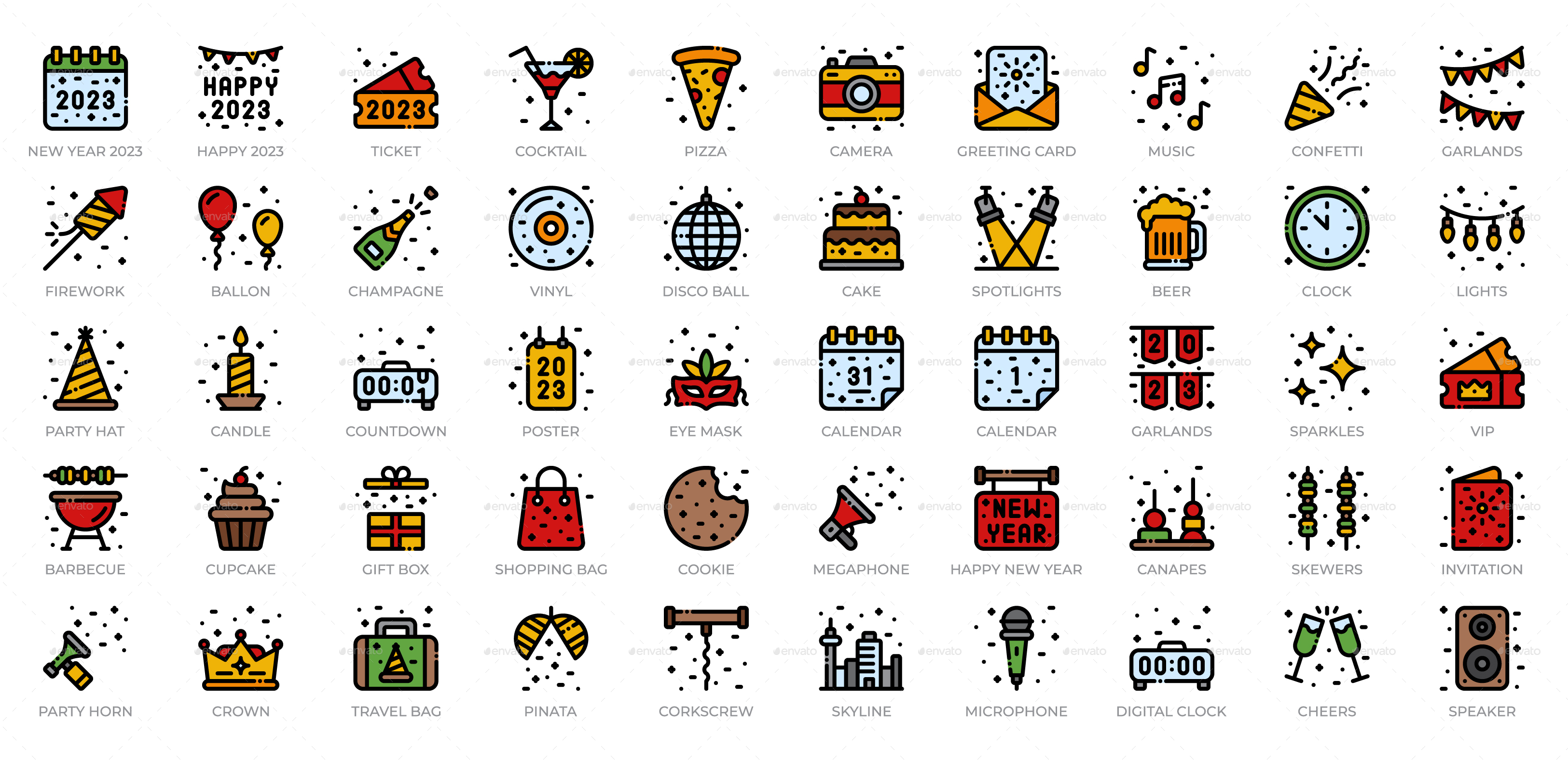 New Year 2023 Icons Pack, Icons | GraphicRiver