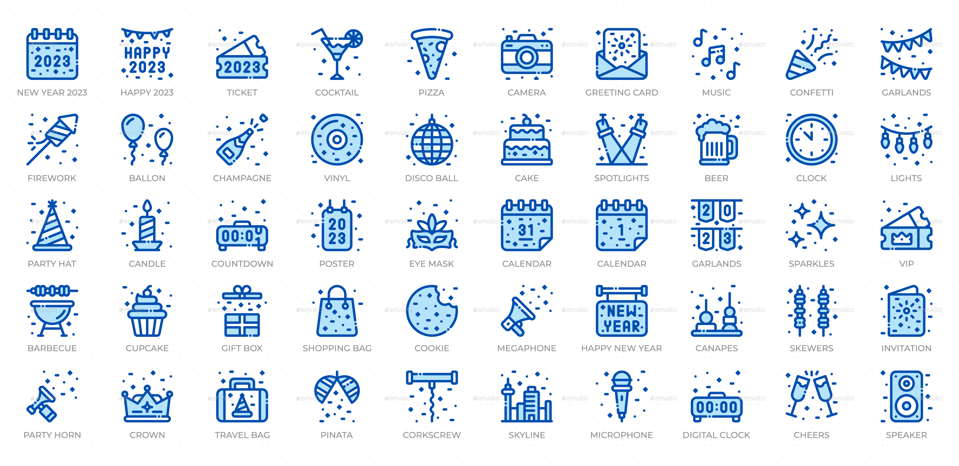 New Year 2023 Icons Pack, Icons | GraphicRiver