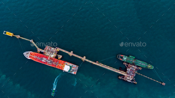 Aerial view of gas ship LPG ship at pumping port in the sea. Stock ...
