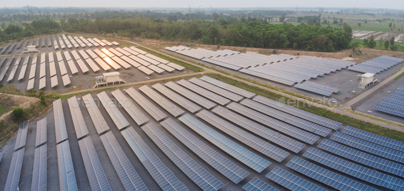 Solar energy panel electricity photovoltage on sunset back ground ...